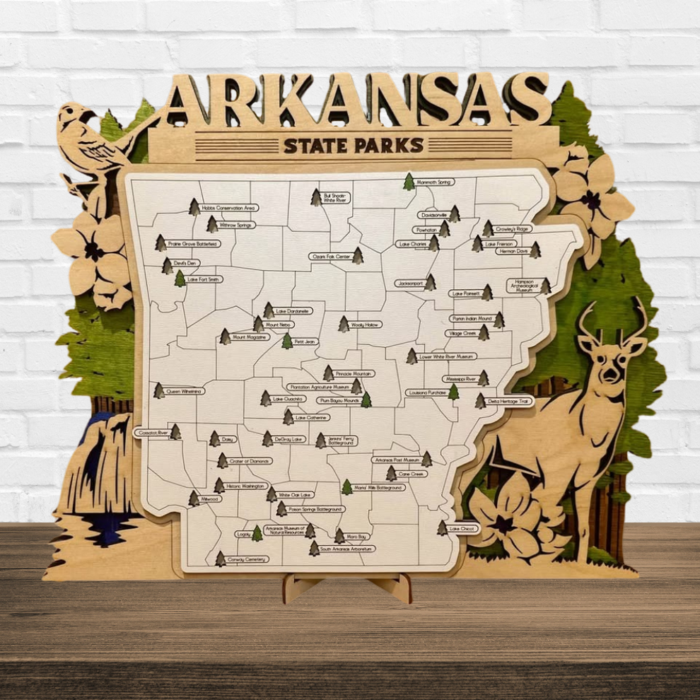 Arkansas State Parks Wooden Tracker Map – Kore Laser Co.
